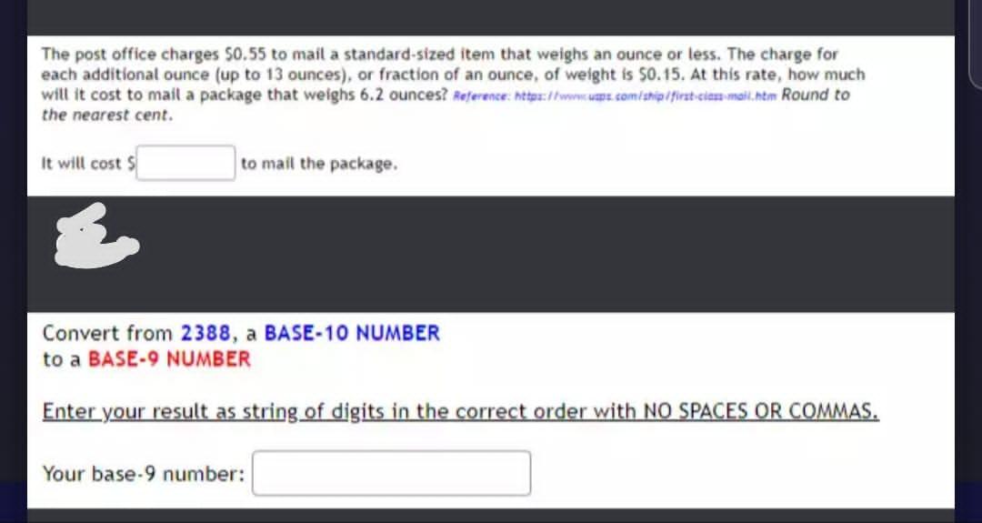 Solved The post office charges 50.55 to mail a | Chegg.com