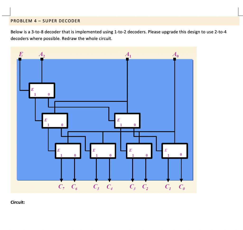 Solved PROBLEM 4 - SUPER DECODER Below is a 3-to-8 decoder | Chegg.com