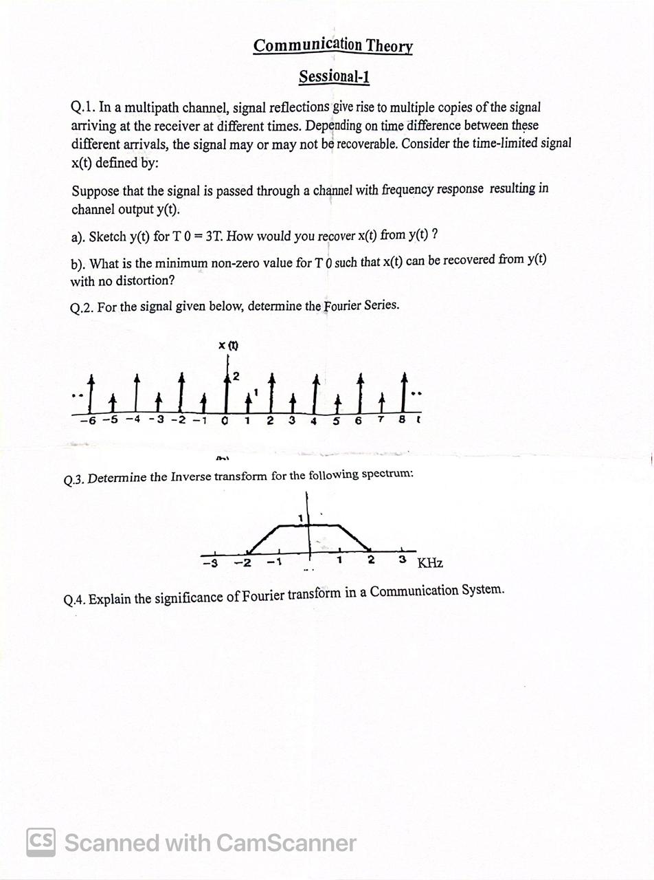 Communication Theory Sessional-1 Q.1. In a multipath | Chegg.com