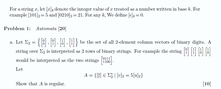 Solved For a string x, let [x]k denote the integer value of | Chegg.com