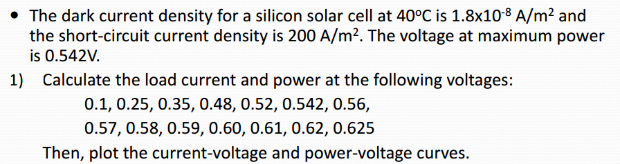 Solved The dark current density for a silicon solar cell at | Chegg.com