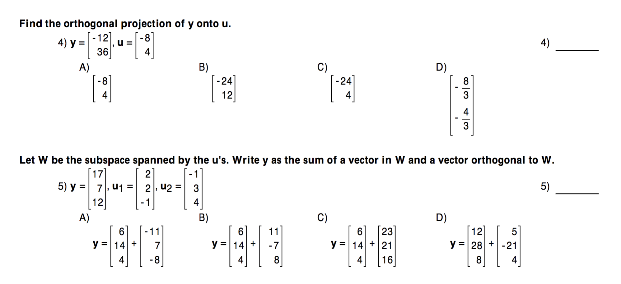 Solved Find the orthogonal projection of y onto u. 4) | Chegg.com