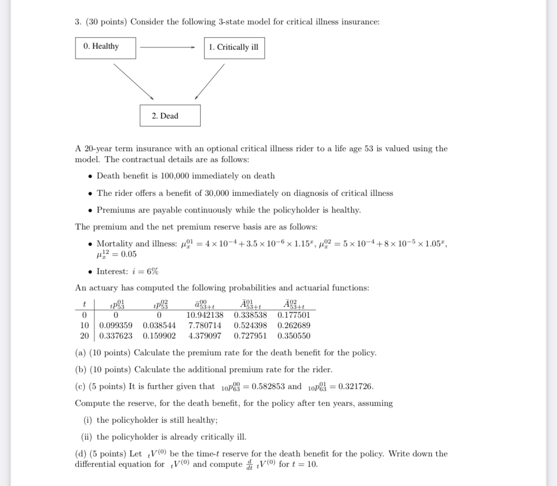 3. (30 points) Consider the following 3-state model | Chegg.com