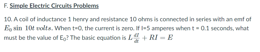 Solved F. Simple Electric Circuits Problems 10. A coil of | Chegg.com
