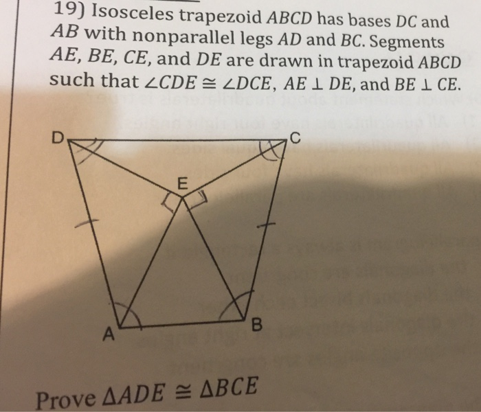 Solved 19) Isosceles trapezoid ABCD has bases DC and AB with | Chegg.com