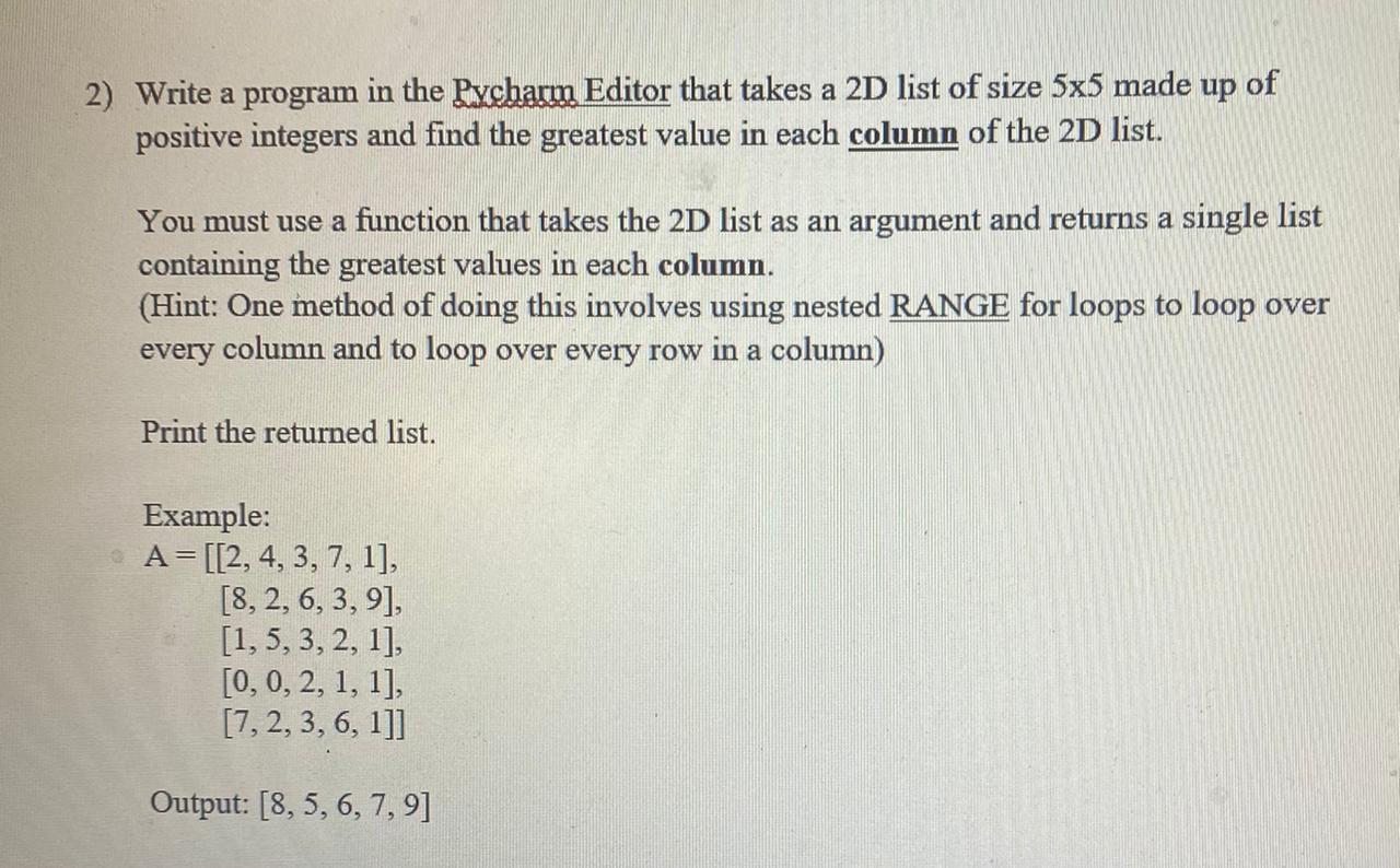 Solved 2) Write a program in the Pycharm Editor that takes a | Chegg.com