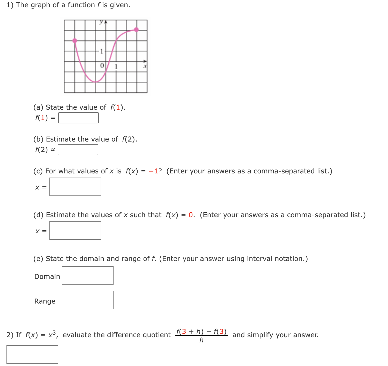 Solved 1) The graph of a function f is given. (a) State the | Chegg.com