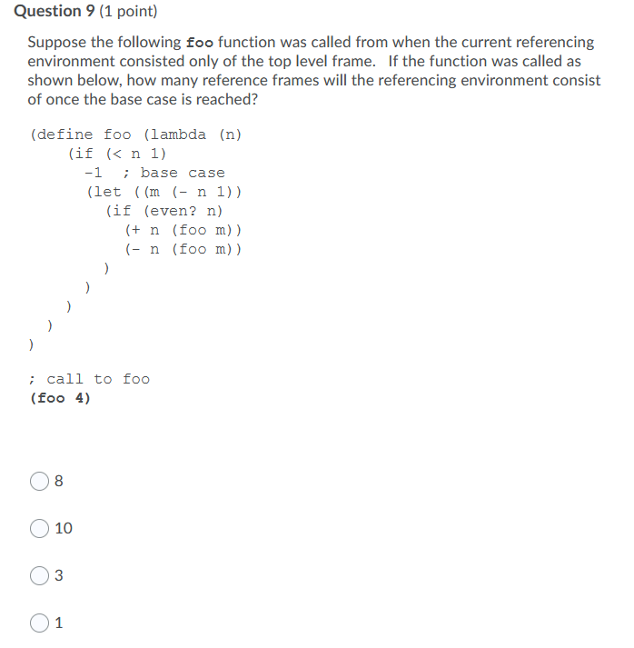 Solved Question 9 (1 point) Suppose the following foo | Chegg.com