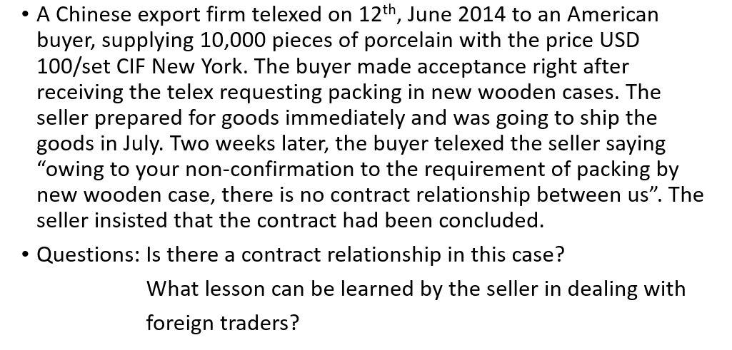 Solved • A Chinese export firm telexed on 12th, June 2014 to | Chegg.com
