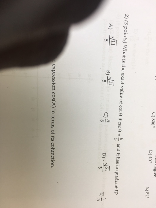 Solved What Is The Exact Value Of Cot Theta If Csc Theta