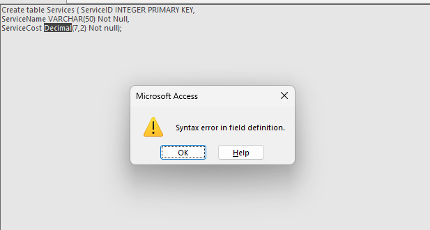 Solved Create table Services ( ServicelD INTEGER PRIMARY | Chegg.com