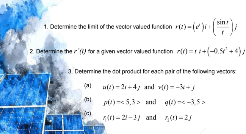Solved 1. Determine the limit of the vector valued function | Chegg.com