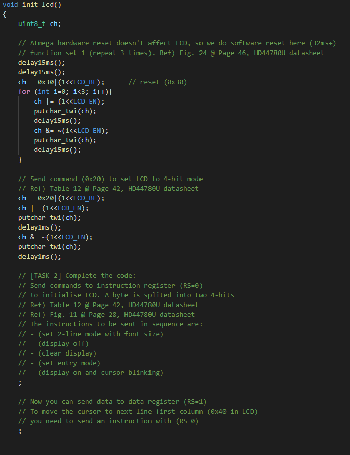 void init_lcd( ) { uint8_t ch; = // Atmega hardware | Chegg.com