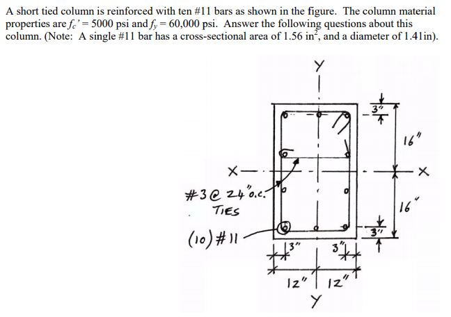 Solved A short tied column is reinforced with ten #11 bars | Chegg.com