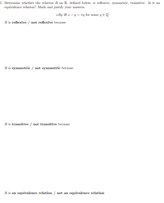 Solved Determine whether the relation R on R, defined below, | Chegg.com