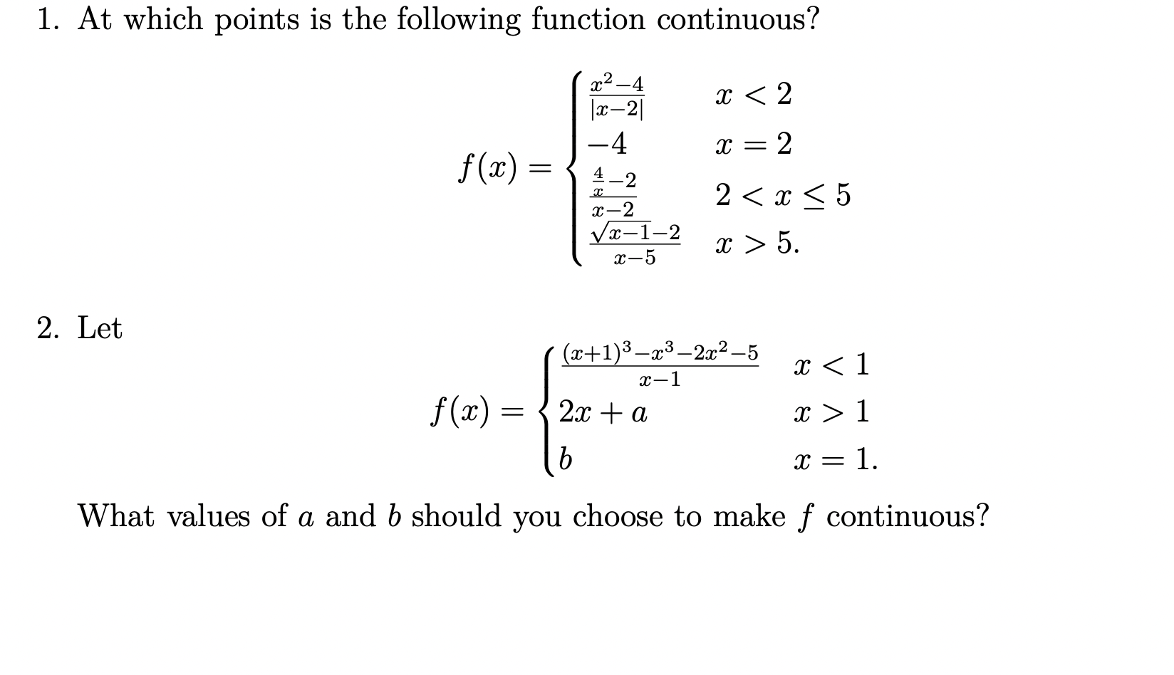 Solved 1. At which points is the following function | Chegg.com