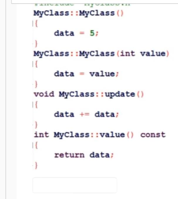 Solved Myclass:: MyClass() data = 5; MyClass::MyClass (int | Chegg.com Solved Myclass:: MyClass() data = 5; MyClass::MyClass (int | Chegg.com