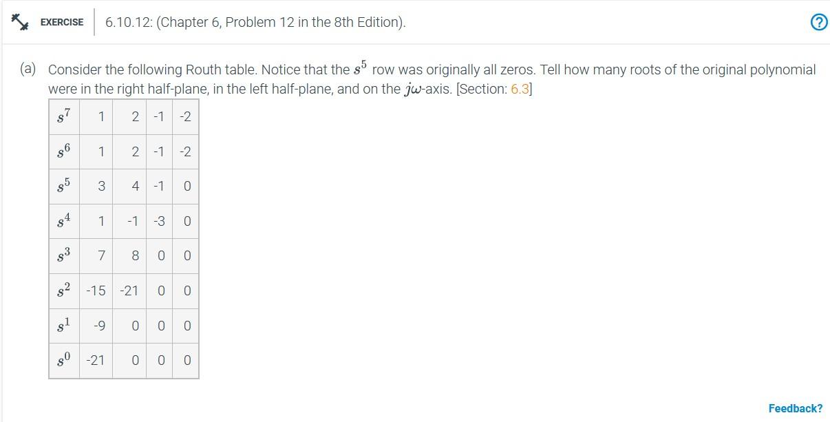 Solved (a) Consider the following Routh table. Notice that | Chegg.com