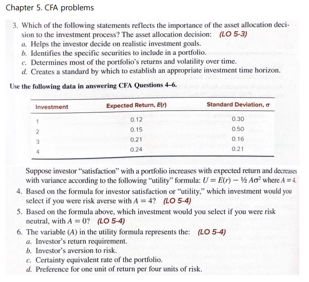Solved Chapter 5. CFA problems 3. Which of the following | Chegg.com
