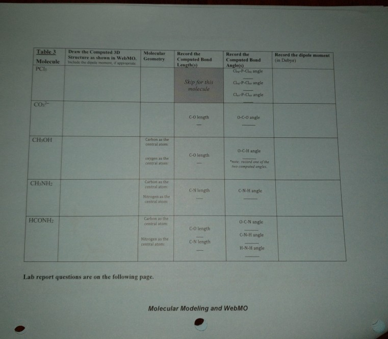 Solved MolecularRecord the Record the Table 3Draw the | Chegg.com