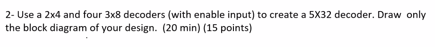 Solved 2- Use a 2x4 and four 3x8 decoders (with enable | Chegg.com