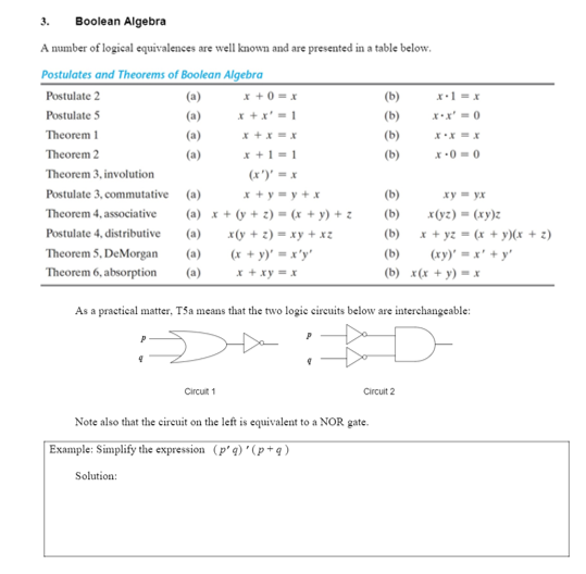 Solved 3. Boolean Algebra A number of logical equivalences | Chegg.com