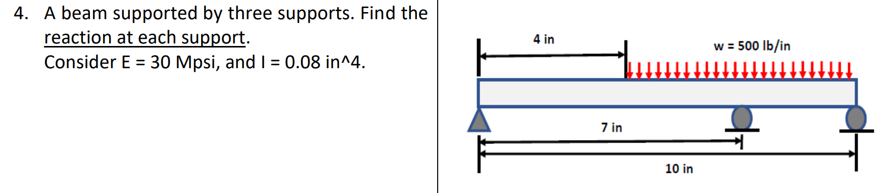 Solved 4. A beam supported by three supports. Find the | Chegg.com