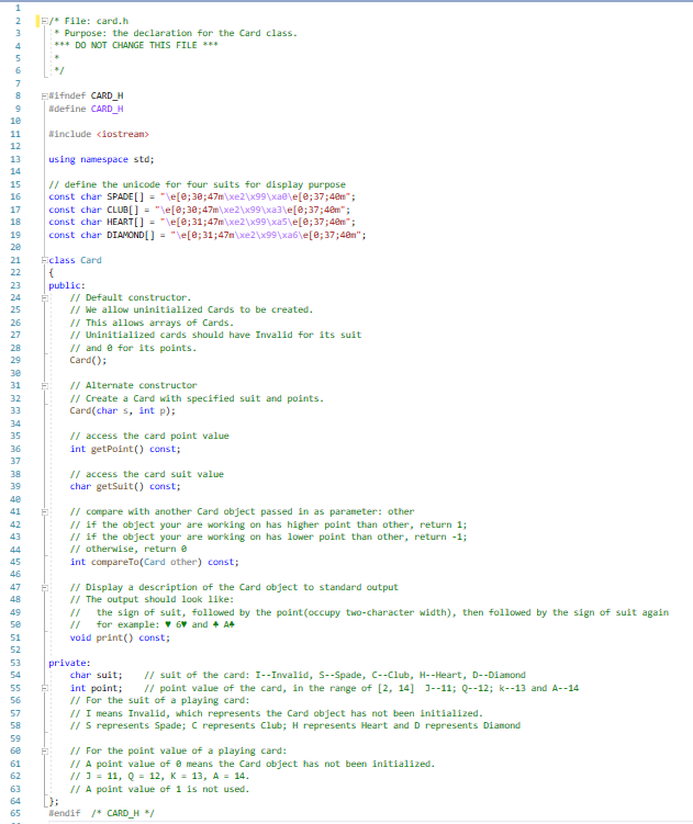 Solved Open the file named card.cpp in your preferred text | Chegg.com