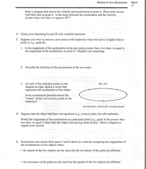 Solved MOTION IN TWO DIMENSIONS Mech 15 I. Velocity An | Chegg.com