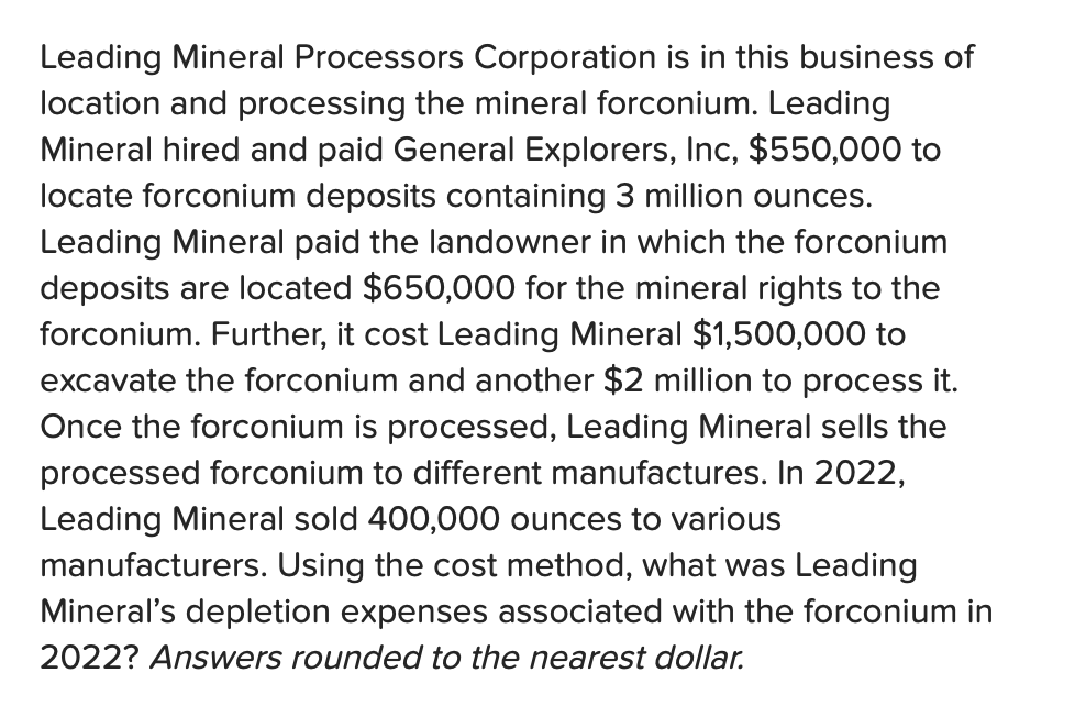 Solved Leading Mineral Processors Corporation is in this | Chegg.com