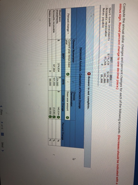 Solved Compute the annual dollar changes and percent changes | Chegg.com