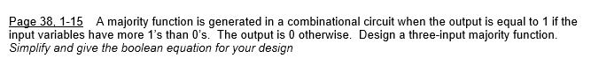 Solved Page 38, 1-15 A majority function is generated in a | Chegg.com