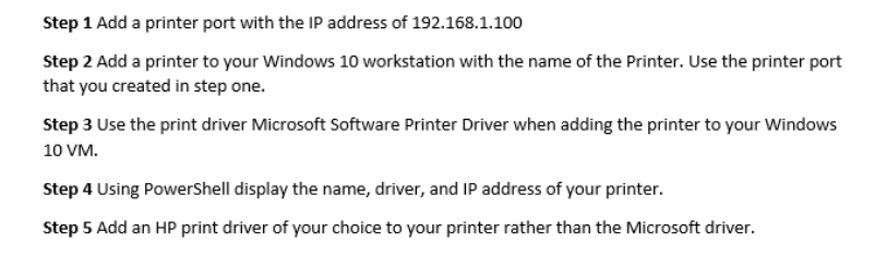 Solved Create A Powershell Script That Add A Printer To 