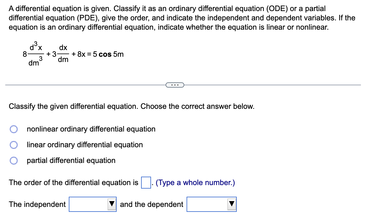 Solved A differential equation is given. Classify it as an | Chegg.com