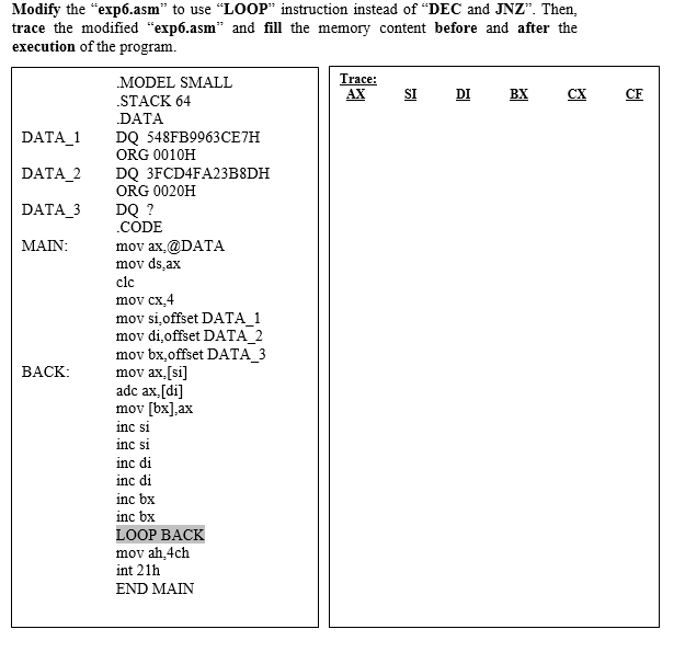 Solved CF Modify the "expó.asm” to use "LOOP" instruction | Chegg.com