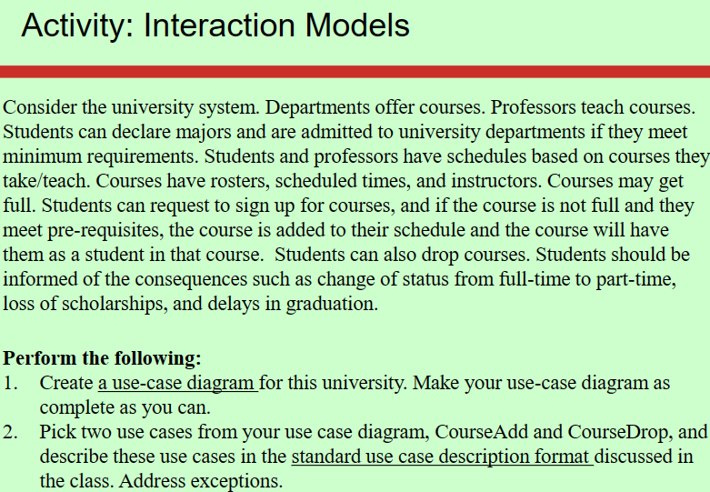 Solved Activity: Interaction Models Consider the university | Chegg.com