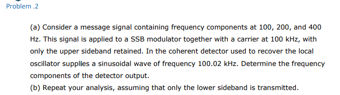 Solved (a) Consider a message signal containing frequency | Chegg.com