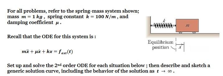 Solved For all problems, refer to the spring-mass system | Chegg.com
