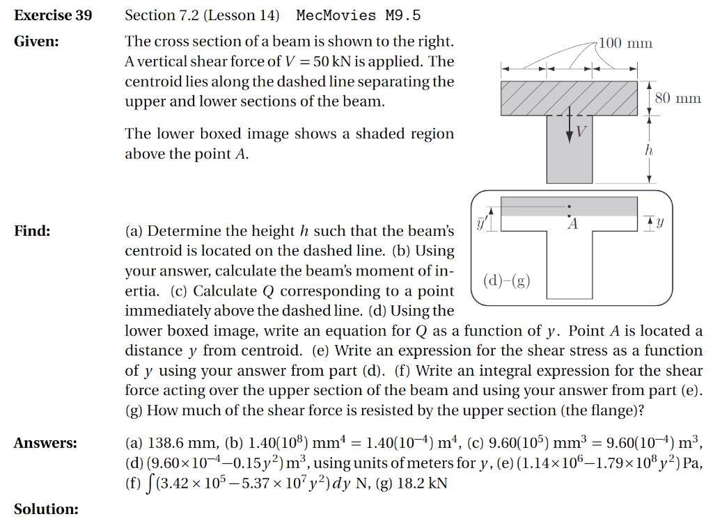 Solved Exercise 39 Given: 100 mm Section 7.2 (Lesson 14) | Chegg.com