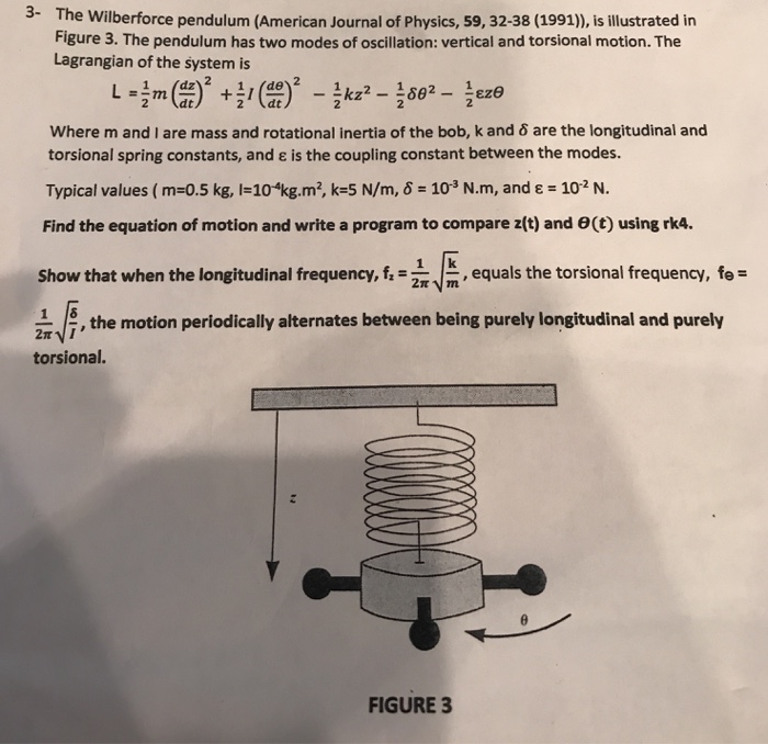 Solved 3- The e Wilberforce pendulum (American Journal of | Chegg.com