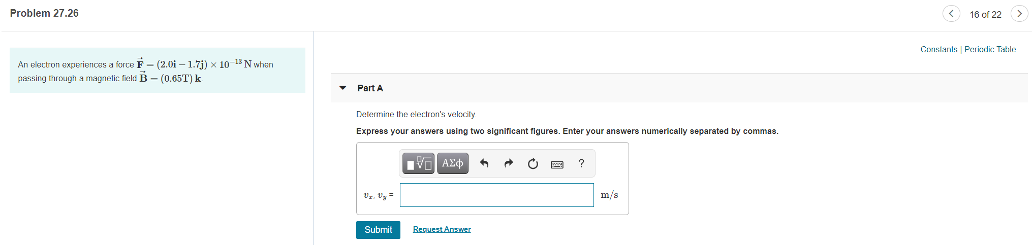 Solved Problem 27.26 16 of 22 Constants Periodic Table An | Chegg.com