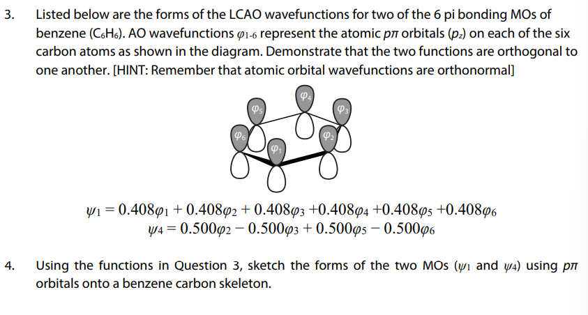 Solved Listed below are the forms of the LCAO wavefunctions | Chegg.com