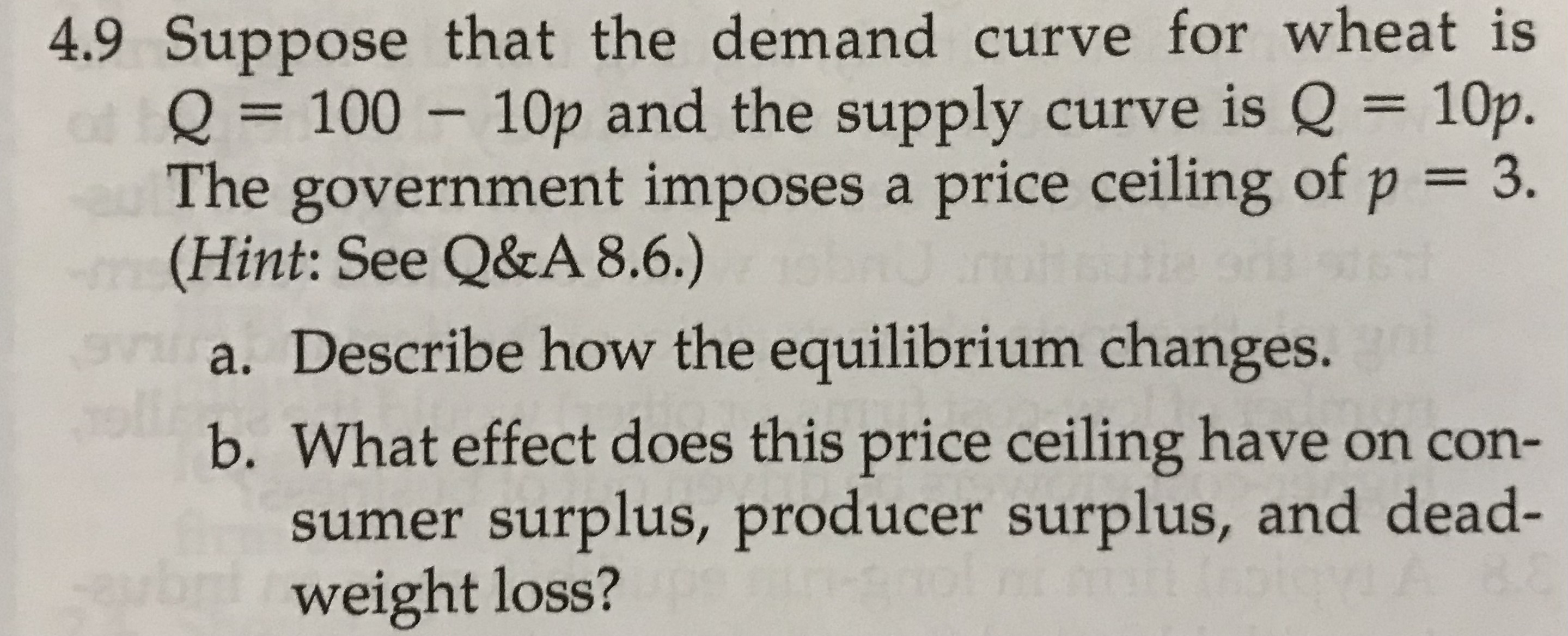 Solved 4.9 ﻿Suppose that the demand curve for wheat | Chegg.com