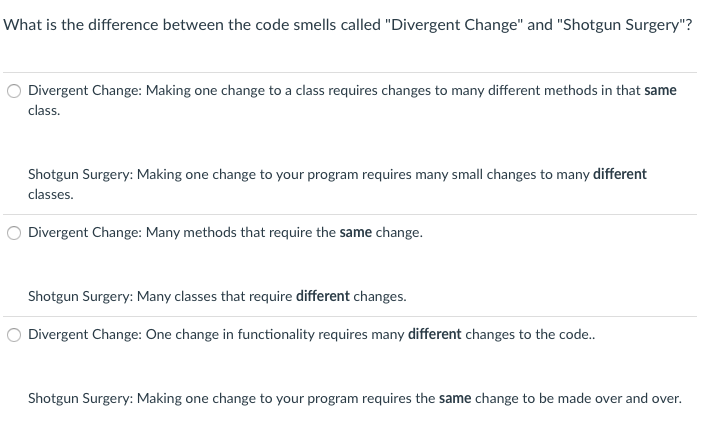 Solved What is the difference between the code smells called | Chegg.com