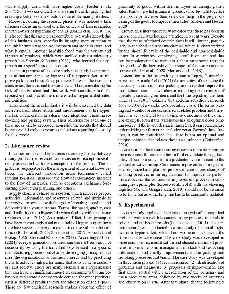 Solved Restructuring picking and restocking processes on a | Chegg.com