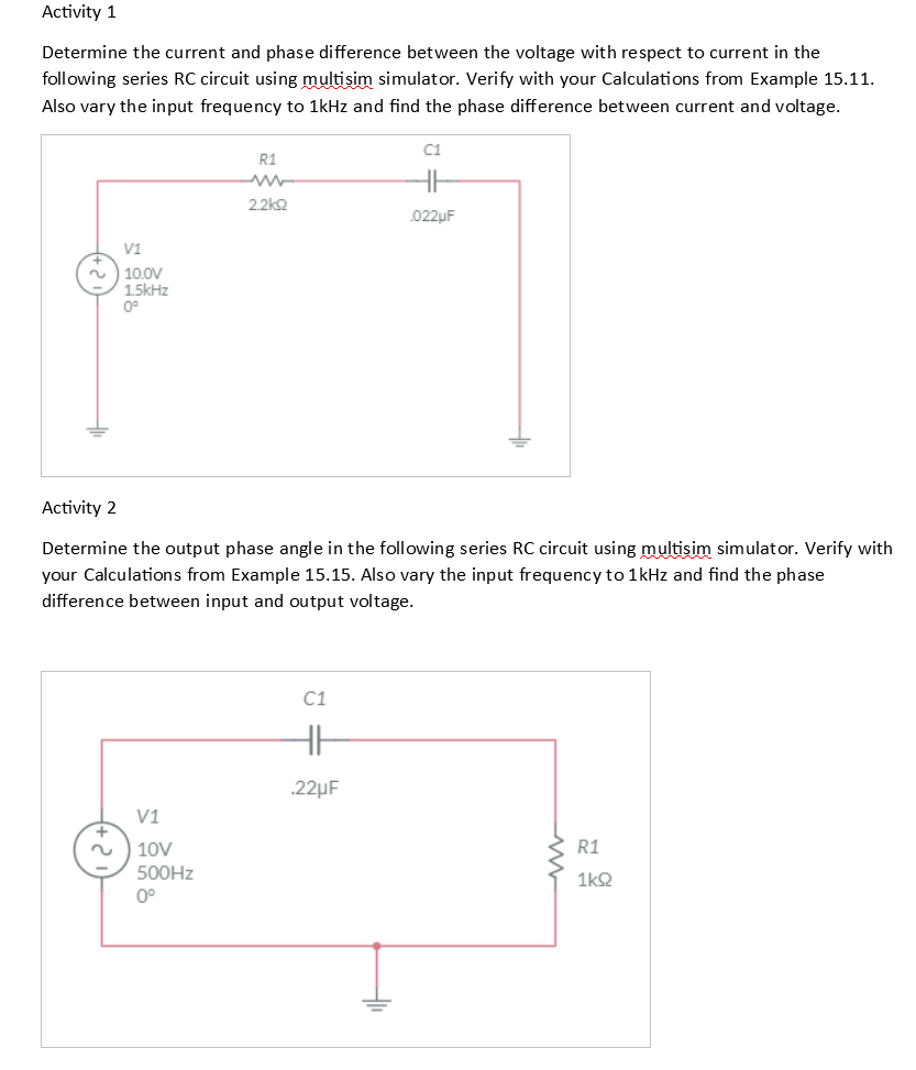 Solved Activity 1 Determine the current and phase difference | Chegg.com