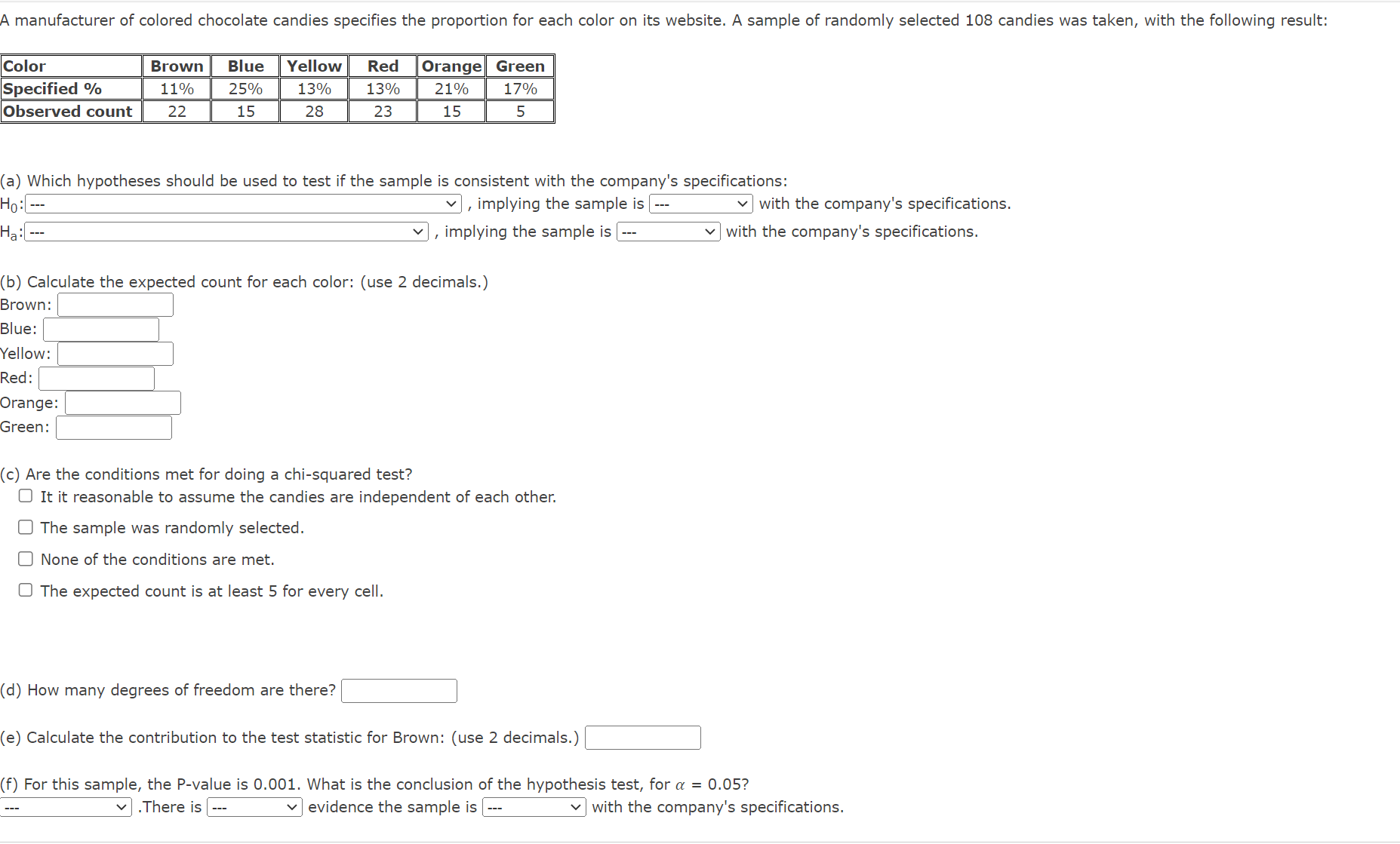 Solved A manufacturer of colored chocolate candies specifies | Chegg.com