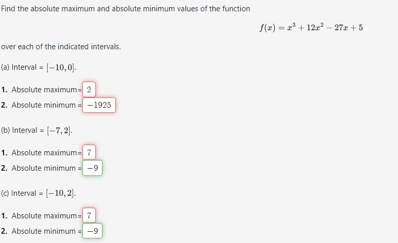 Solved Find the absolute maximum and absolute minimum values | Chegg.com
