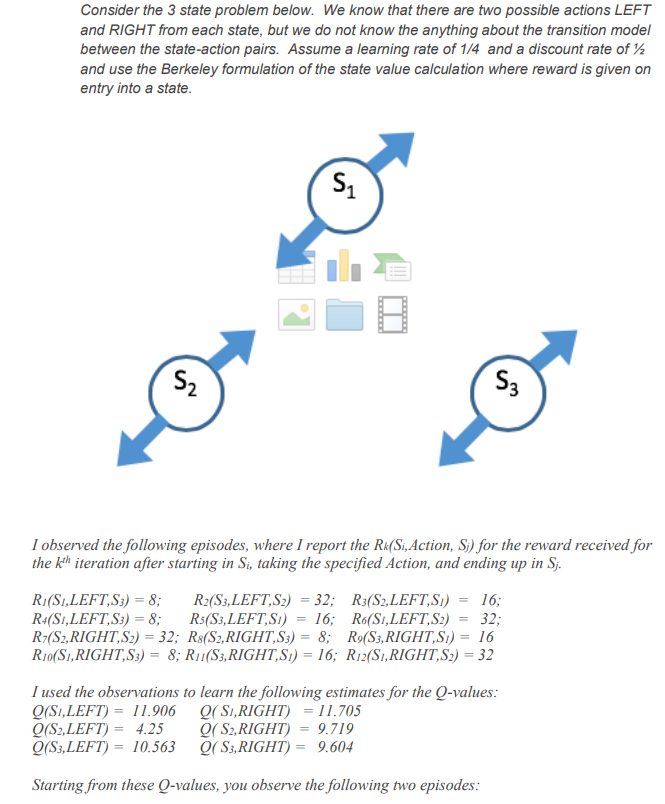 Consider the 3 state problem below. We know that | Chegg.com