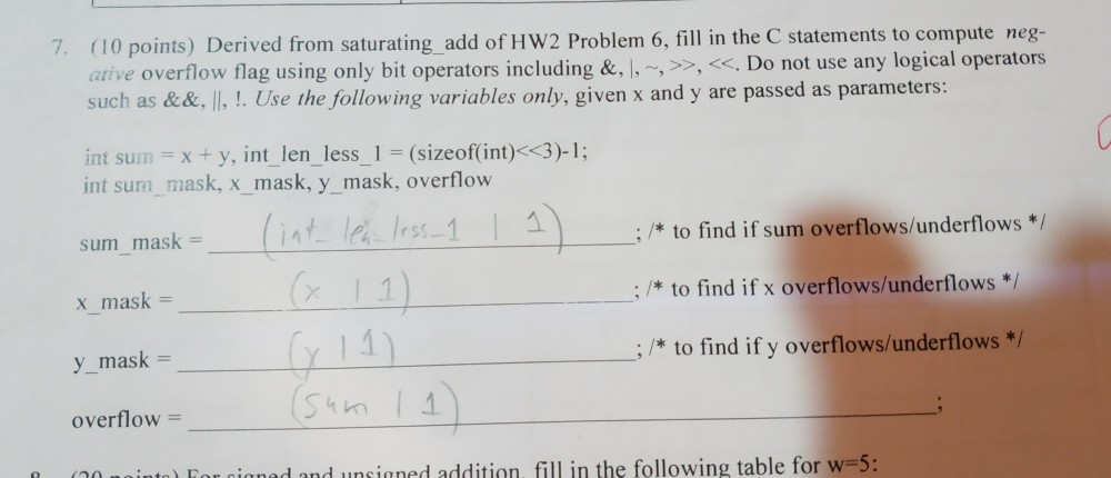 Solved 7. (10 points) Derived from saturating add of HW2 | Chegg.com Solved 7. (10 points) Derived from saturating add of HW2 | Chegg.com
